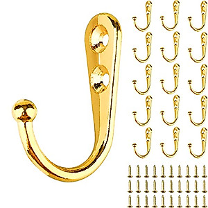 Nine to Nine 15PCS Coat Hooks Wall Mounted Single Prong Robe Hook for Hanging Towel Hooks with 30 Screws for Bags, Hat, Key, Cap, Scarf, Cup (15PCS, Golden)