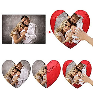 V2G1K2HJ.d Custom Photo Heart Shape Sequin Pillow Custom Sequin Magic Pillow Flip Pillow Pillow Magic Reversible Pillow Home Decoration Christmas Birthday Personalized Gift