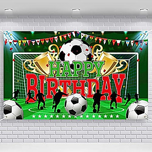 durony Soccer Party Backdrop Sports Themed Party Decoration Soccer Happy Birthday Banner Wall Hanging Decor Photo Background for Holiday Birthday Party Supplies, 70.8 x 43.3 Inches
