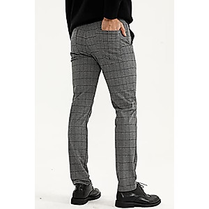 GINGTTO Mens Plaid Pants Casual Dress Pants for Men Slim Fit Stretch Slacks for Men Grey Sze 32