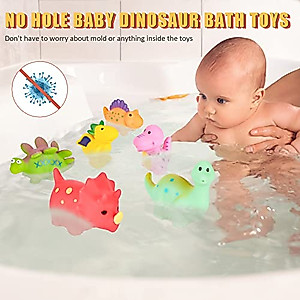 CLYMENE Mold Free Dinosaur Bath Toys for Toddlers 1-4, No Hole No Mold Bath Toys for Infants 6-12-18 Months, Dinosaur Baby Bathtub Pool Toy for 1 2 3 4 Year Old Toddlers Kids (6 Pack)