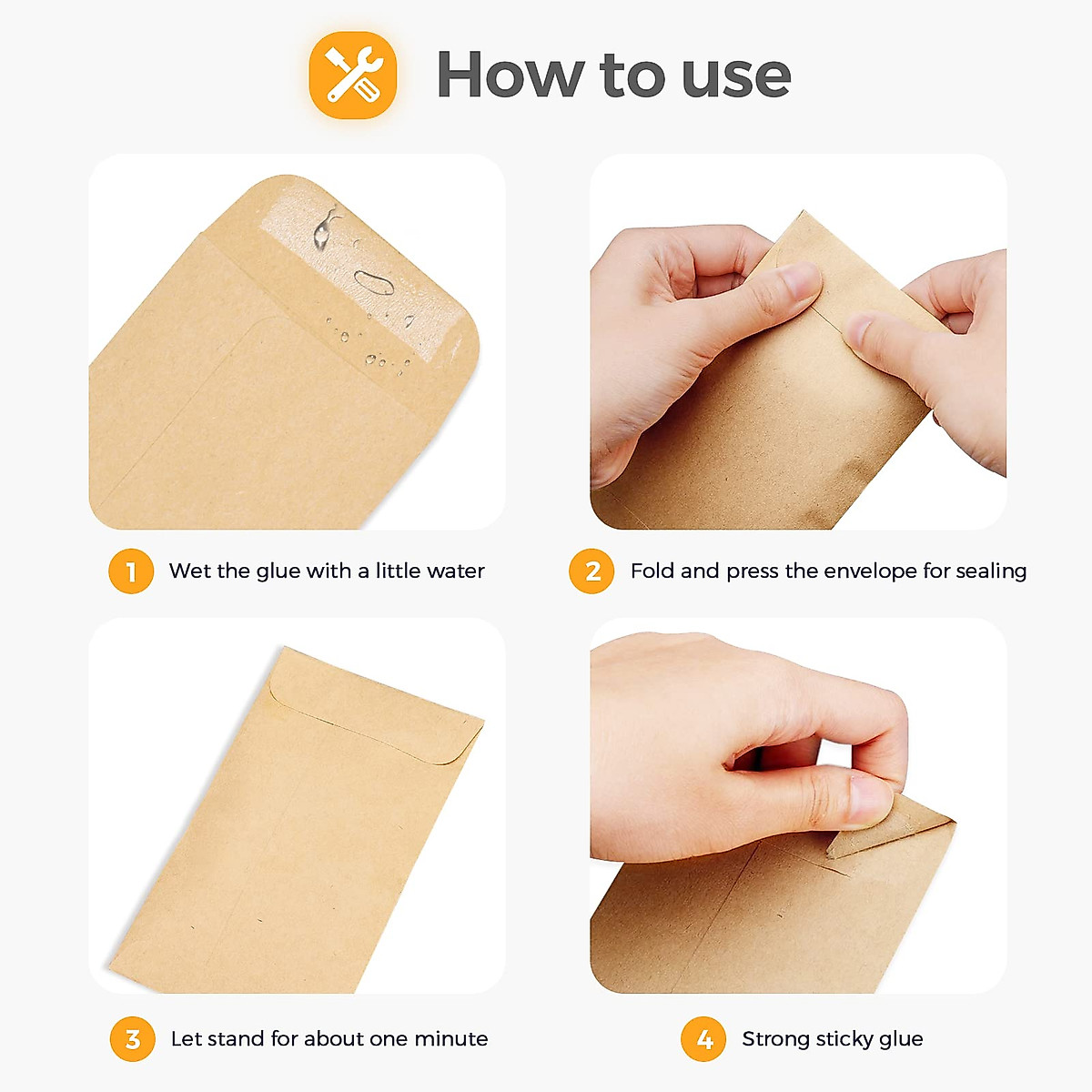 ACSTEP 100 Pack #1 Paper Kraft Seeds Envelopes 2-1/4 X3-1/2, Small Coin Envelope 2x3 For Key, Tip, Seeds Packets, Self Adhesive Water Glummed Mini Tiny Envelopes