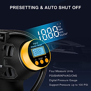 C P CHANTPOWER Cordless Tire Inflator Air Compressor 20V Rechargeable Battery Powered 100PSI Air Pump with Digital Pressure Gauge, 12V Car Power Adaptor for Cars, Bicycles Balls and Other Inflatables