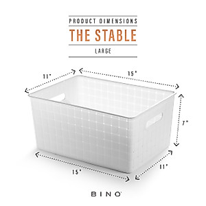 BINO | Plastic Storage Baskets Large - White | THE STABLE COLLECTION | Multi-Use Storage | Rectangular Cabinet Organizer | Baskets For Organizing with Handles | Home Office Organization and Storage