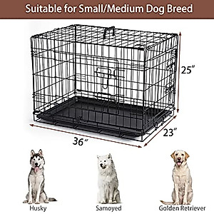 DONORO Dog Crates for Small Size Dogs Indoor Double Door Dog Kennels & Houses for Puppy and Cats, Collapsible Metal Contour Dog Cages (36-Inch Only Crate)