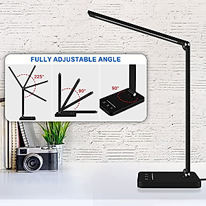 ELECGO LED Desk Lamp, Touch Control Table Lamp with 5 Lighting Modes, Eye Protection Dimmable Office Lamp with Flexible Arm, USB Port, 30/60 Min Timer, for Table Bedroom Bedside Office Study
