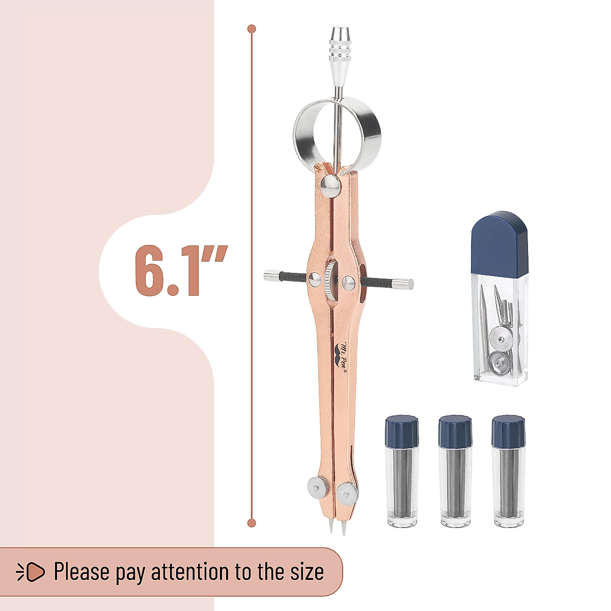 Mr. Pen Professional Geometry Compass - Rose Gold, Metal with Lock, Drawing & Drafting Compass - Extra Leads Included