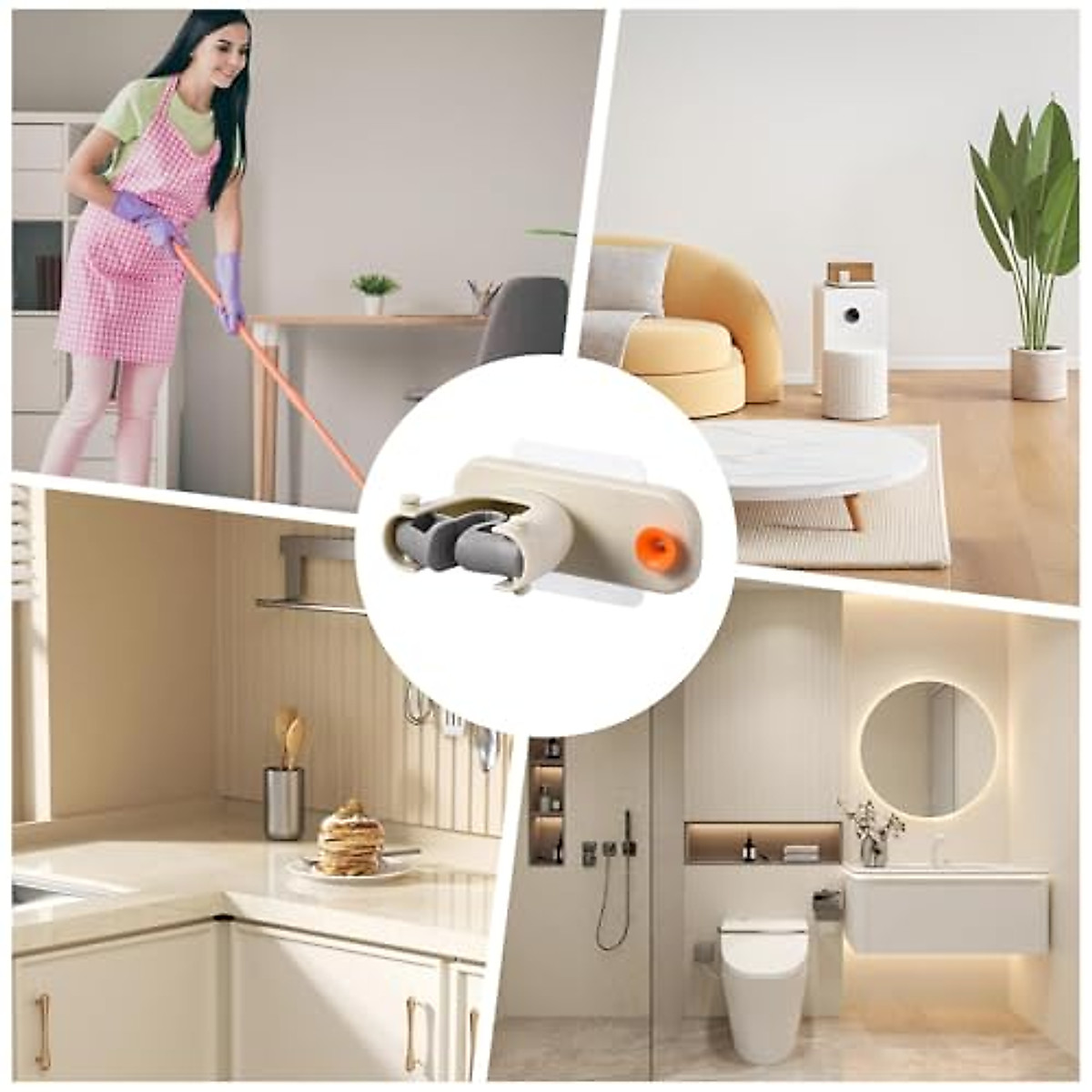 Broom And Mop Holder | Adhesive Garden Tool Organizer Rack | No Drilling Tool Holder for Broom, Mop, Shovel, and Towel Storage Solutions for Home and Garden Organization