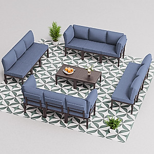 Knnbxa 14 Pieces Patio Furniture Set 12-Seat Metal Modular Outdoor Patio Conversation Sectional w/Thick Cushion and Coffee Table for Deck,Backyard,Lawn,Navy Blue