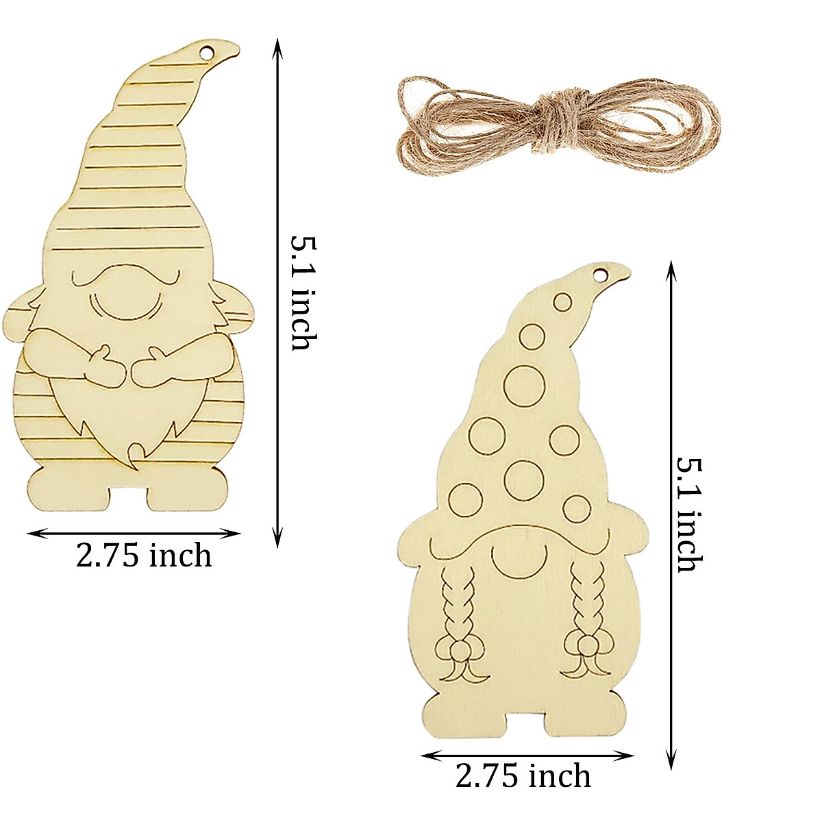 20 Pieces Christmas Wooden Gnome Hanging Ornaments Unfinished Wood Cutouts Slices Elf Wooden Decoration with Rope Christmas DIY Craft Making Painting