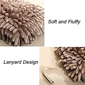 4 Pack Chenille Hanging Hand Towel Balls Super Absorbent Microfiber Hand Towels Chenille Ball Soft Plush Quick-Drying Hand Towels with Hanging Loops for Bathroom Kitchen (Brown+Grey)