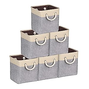 Kntiwiwo Storage Bins Fabric Storage Basket for Shelves for Organizing Closet Shelf Decorative Closet Organizers with Handles for Closet Nursery Bedroom Home Office,Gray and Beige-6 Pack