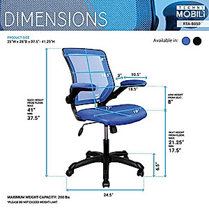 Techni Mobili Mesh Task Office Chair with Flip Up Arms. Color: Black, Mid-Back