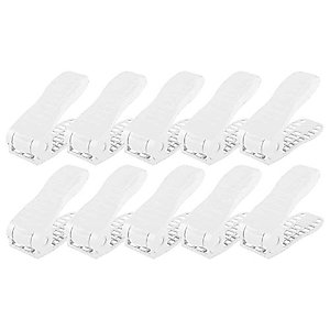 SOONHUA 10 Pcs Plastic Shoes Holder, Double Layer Adjustable Shoes Rack Organizer Storage Holder Space Saving
