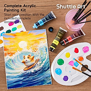 Shuttle Art 30 Colors Acrylic Paint Set, 36ml Tubes with 3 Brushes, Artist Grade Acrylic Paint, for Kids Adults Beginners, Painting on Crafts Canvas Wood Rocks
