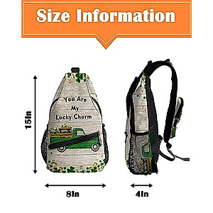 Sling Backpack, St. Patrick's Day YOU ARE MY KUCKY CHARM Shamrock Dwarfs Wood Grain Waterproof Lightweight Small Sling Bag, Travel Chest Bag Crossbody Shoulder Bag Hiking Daypack for Women Men