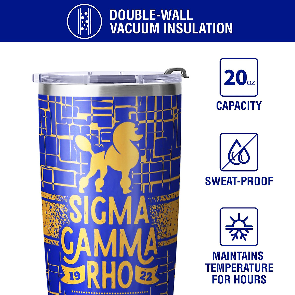 BBGreek Sigma Gamma Rho Sorority Paraphernalia - Official Vendor - 20 oz Stainless Steel Insulated Tumbler - Tile Design