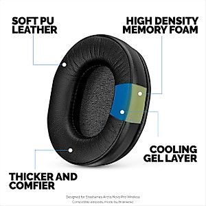 Gaming Gel Earpads for SteelSeries Arctis 1, Arctis 3, Arctis 5, Arctis 7, Arctis 9X, Arctis Pro & Arctis Prime Headset Headphone Earpads, Memory Foam & PU Leather (Black)