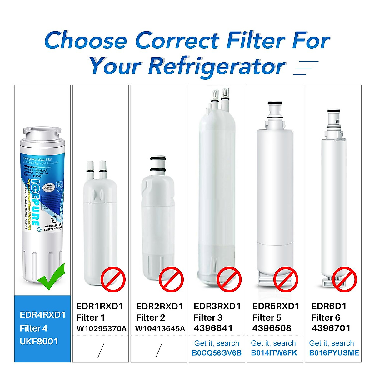 ICEPURE UKF8001 Refrigerator Water Filter Replacement for EveryDrop EDR4RXD1, Whirlpool Filter 4, Maytag UKF8001AXX-200, UKF8001P, 4396395, 469006, Puriclean II, FMM-2, RWF0900A 4PACK