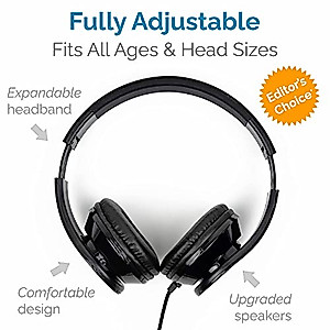 Bulk Headphones for Classroom (10 Pack) - Premier On-Ear Kids Headphones for School: Best for Students K-12 in Schools (Upgraded Model, Durable Design, Noise Reducing, Comfortable Fit, Easy to Clean)