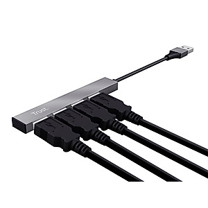 Trust 23786 Halyx Aluminium 4-Port Mini USB 2.0 Hub for PC, Laptop, Mac - Silver