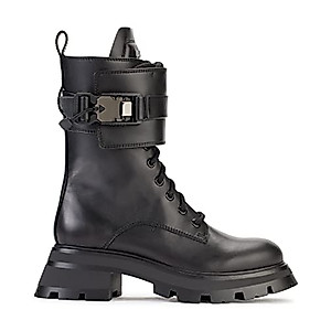 DKNY Women's Sava Lace Up Buckled Combat Boot Fashion, Black, 6