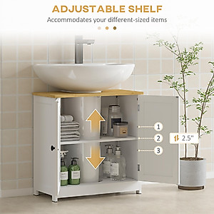 kleankin Modern Bathroom Under Sink Cabinet, Bathroom Vanity for Wall Mount Sink, Storage Cabinet with Double Doors and Adjustable Shelf, White