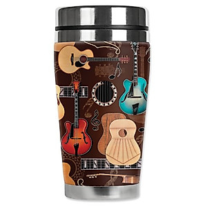 Mugzie Guitars Travel Mug with Insulated Wetsuit Cover, 16 oz, Black