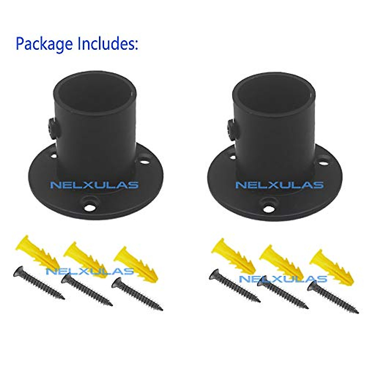 NELXULAS Classic Black Stainless Steel Closet Rod Flange Holder for Pipe (1-1/4")