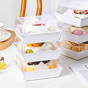 Ocmoiy 50Pk Paper Charcuterie Boxes with Clear Secure Lids, 4" Square Disposable To-Go Dessert Containers White Bakery Boxes for Strawberries, Cookies, Cake Slice, Brownies and Cinnamon Rolls