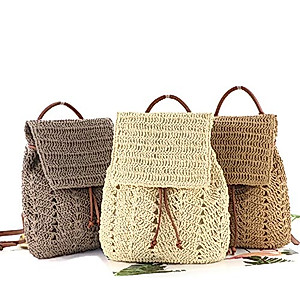 Kennedy Handwoven Flap Drawstring Straw Backpack Beach Backpack Purse for Women, Brown