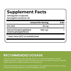 Mr Ros Marine Phytoplankton - 90 Caps | Energy, Recovery, Skin, Eyes, Immunity