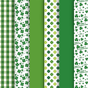 Whaline St. Patrick's Day Tissue Paper 90 Sheet Green Plaid Shamrock Clover Pattern Art Tissue Bulk Irish Spring Holiday Wrapping Paper for DIY Crafts Party Gift Bag Packing Birthday Favors, 14 x 20"