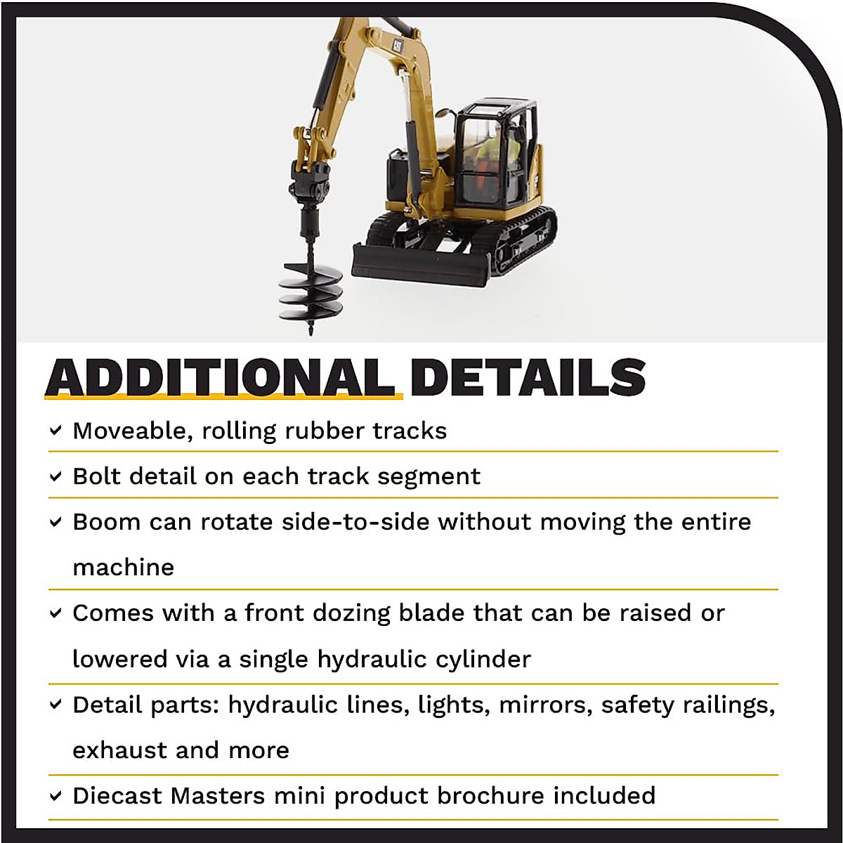 Diecast Masters 1:50 Caterpillar 308 CR Mini Hydraulic Excavator | High Line Series Cat Trucks & Construction Equipment | 1:50 Scale Model Diecast Collectible | Diecast Masters Model 85596