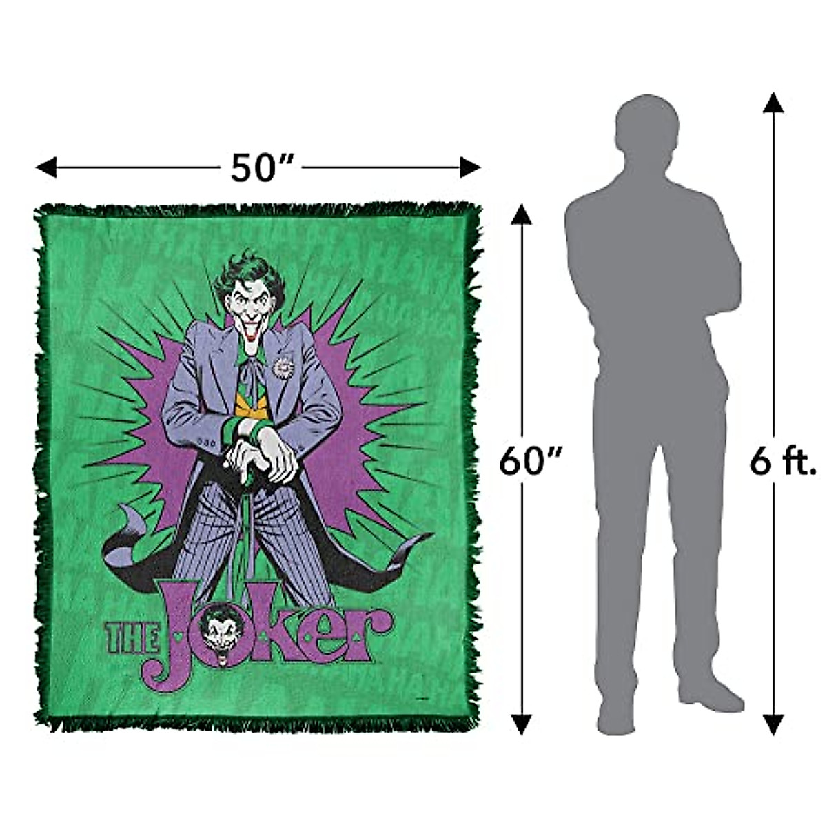 LOGOVISION Batman Blanket, 50"x60" The Joker Burst Woven Tapestry Cotton Blend Fringed Throw