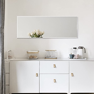 Dewfig Wall-Mounted Mirror,29"*10",Floor Mirror Full Length Hanging Wall Mirror for Bedroom,Full Body Mirror, Rectangle Shape,Metal Frame,Silver