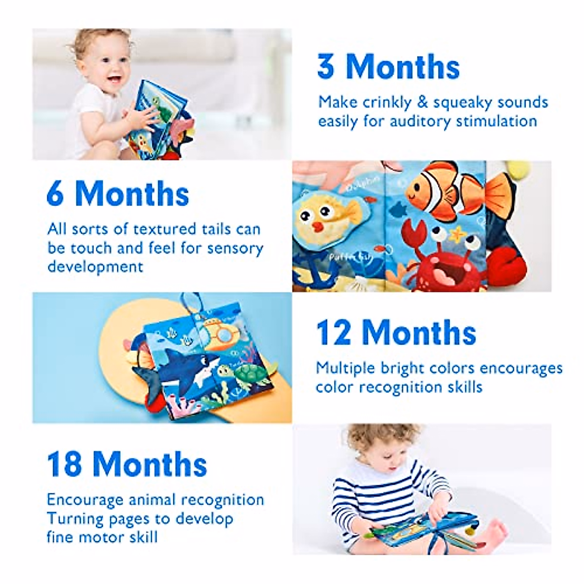 Baby Books 0-6 Months,Infant Tummy Time Toys High Contrast Sensory Baby Toys 6 to 12 Months Touch Feel Book Gift Christmas Stocking Stuffers for Boys Girls 0-3 Months Book Early Learning Stroller Toy