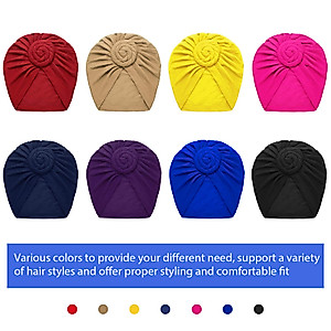 SATINIOR 8 Pieces Women African Turban Flower Knot Headwrap Pre Tied Bonnet Beanie Cap Headwrap Hair Loss Wrap Headband Tie (Fresh Color)