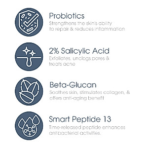 Glowbiotics Probiotic Acne Cleanser: Gentle Foaming Face Wash for Acne-Prone Skin | Clears Pores, Removes Dirt & Oil, Soothes Redness with Salicylic Acid & Niacinamide