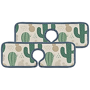 Kitchen Faucet Absorbent Mat 2 Pieces Cute Cactus Neutral Colors Botanical Faucet Sink Splash Guard Bathroom Counter and RV,Faucet Counter Sink Water Stains Preventer