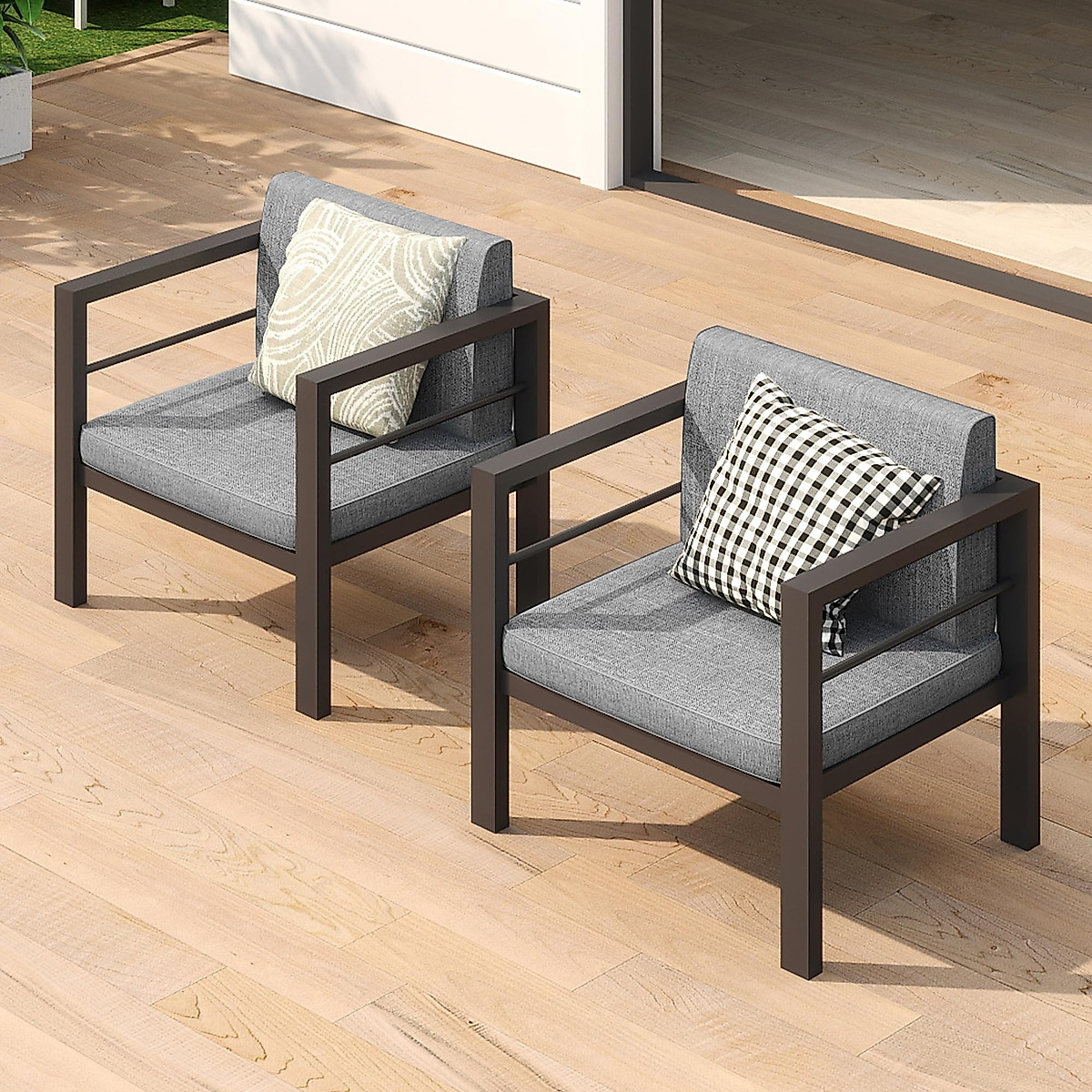 COVERONICS Outdoor 2 Pieces Aluminum Armchair - Patio Sofa Chair with Aluminum Frame and Waterproof Cushions, All-Weather Furniture Conversation Sofa Set Balcony Backyard Poolside Gray