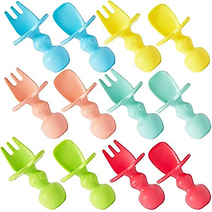 12 Pack Baby Utensils, Silicone Baby Spoons Self Feeding and Baby Forks, Toddler Utensils for Baby Led Weaning, Chewable Utensils First Stage