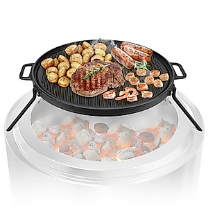 Onlyfire Chef Cast Iron Griddle, Grill Cookware for Solo Stove Bonfire 19.5" Fire Pit and Yukon fire Pit, Portable Round Iron Pan with 3 Removable Legs for Outdoor BBQ Cooking & Camping