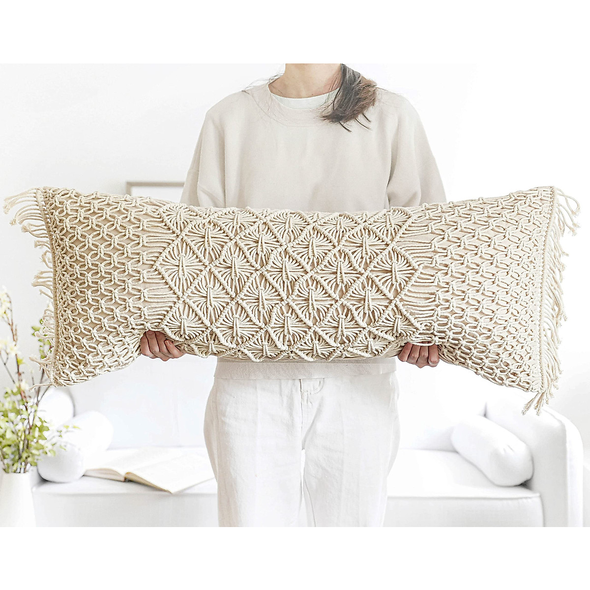 BlissBlush Cream Beige Lumbar Pillow Cover 14x36, Farmhouse Body Lumbar Pillow Cover, Couch Bed Lumbar Throw Pillow Cover, Decorative Pillow for Bed(1 Piece, Cover Only, 14x36 inch)