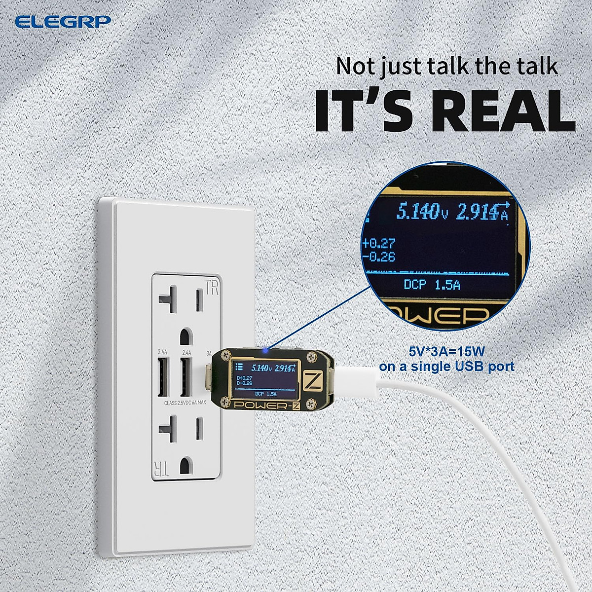 ELEGRP USB Outlets Receptacles, 3-Port USB C Wall Outlet, 30W 6.0A USB Electrical Outlet, 20 Amp Tamper-Resistant Outlet with USB C Ports, UL Listed, Screwless Wallplate Included, 10 Pack, Matte White