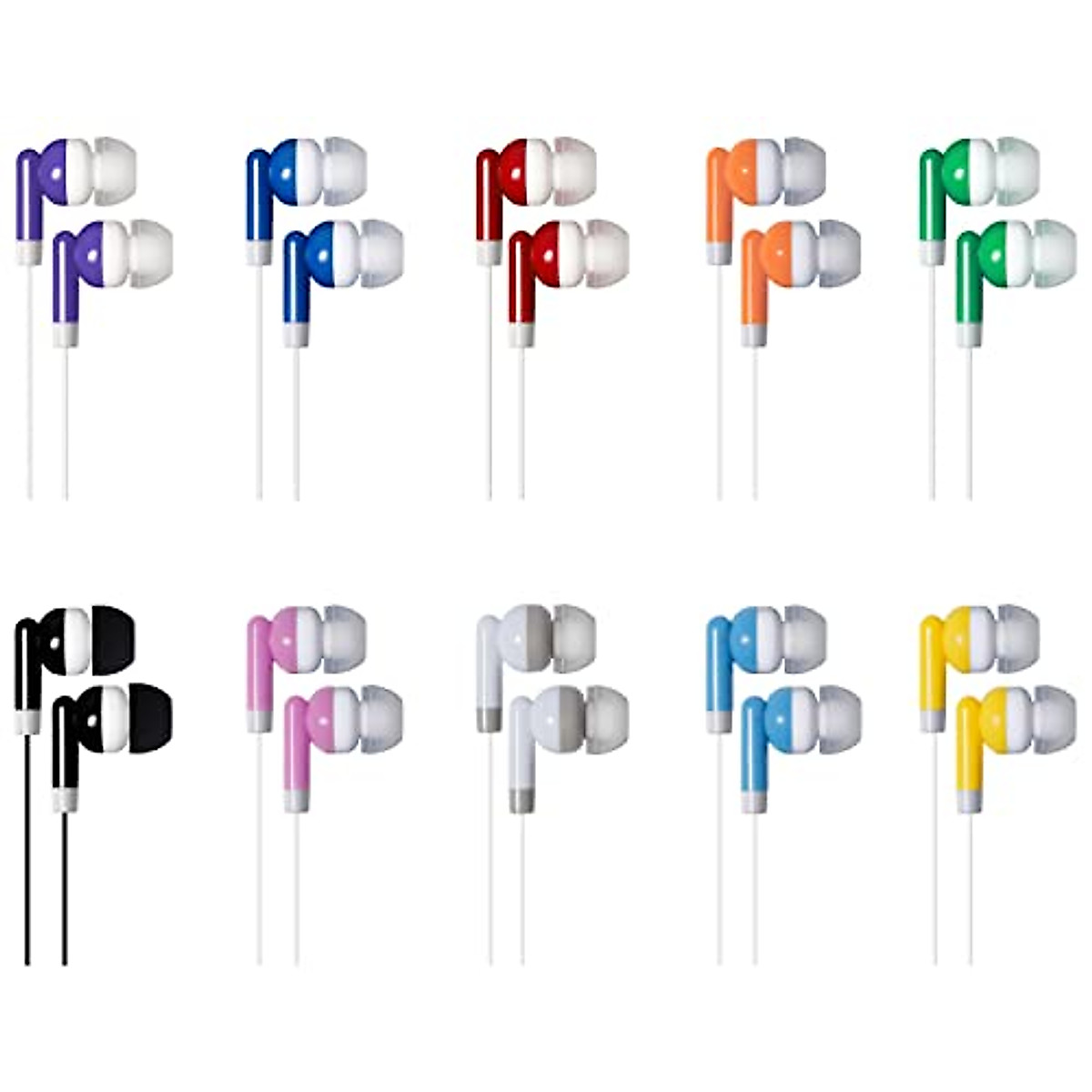 Wjjitan Bulk Earbuds Headphones 100 Pack Multi Colored for Kids, Classroom Students School Wholesale Earbuds Earphones for Children Teachers Adults Teens Individually Bagged（100Mixed）