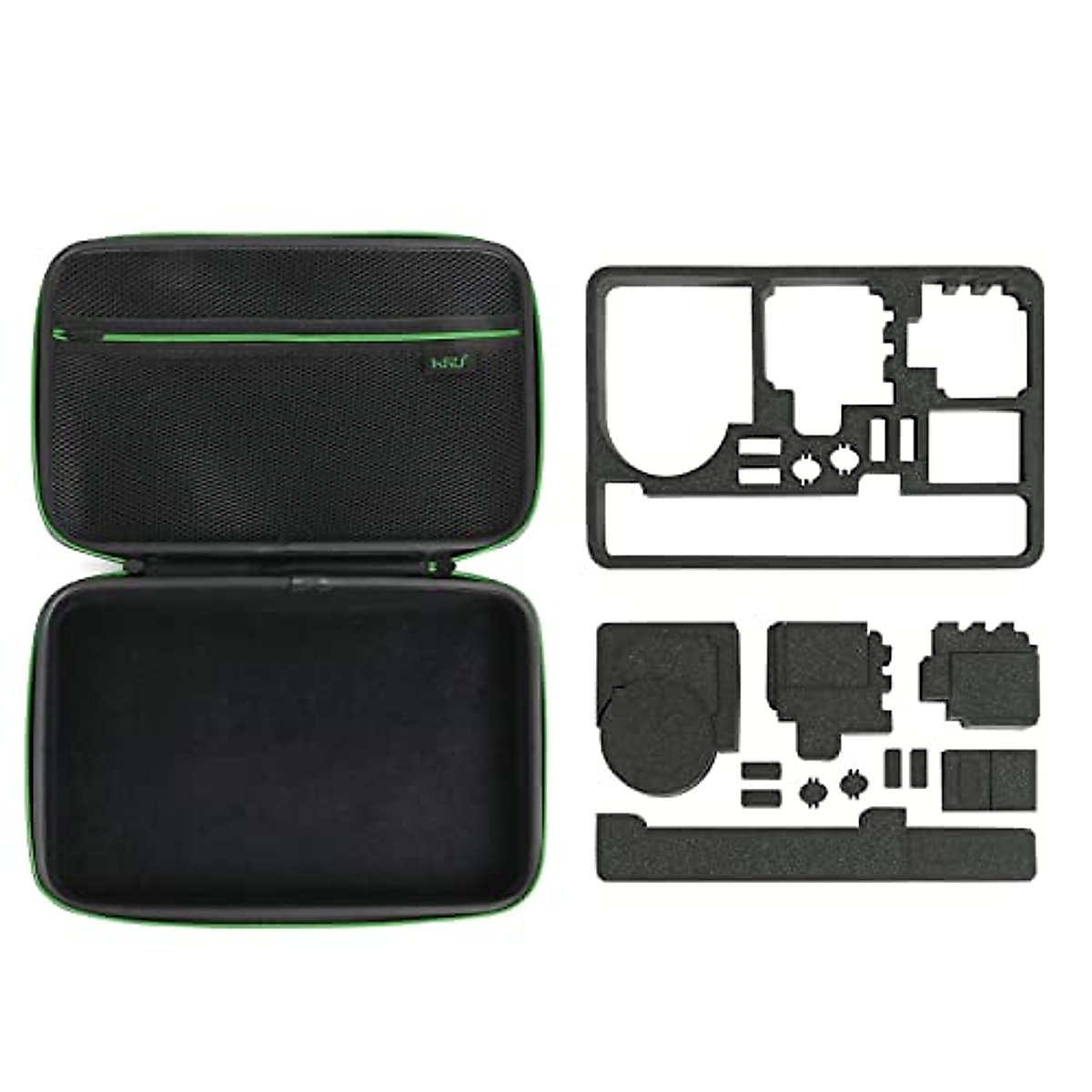 HSU Large Carrying Case for GoPro Hero 10 Hero 9 Hero 8 and Accessories, DJI Osmo Action,AKASO,Campark,YI Action Camera and More (Upgrade Sponge Precut Slots) (Green)