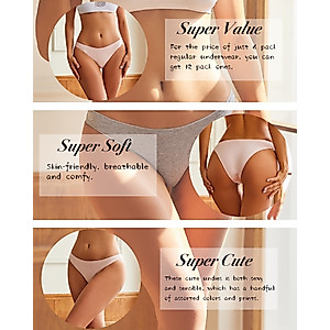 FINETOO 12 Pack Cotton Underwear for Women Cute Low Rise Bikini Panties High Cut Breathable Sexy Hipster Womens Cheeky S-XL