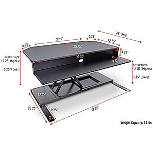 Flexpro Power 40 Inch Electric Corner Desk Converter for Cubicles and L-Shaped Desks with Quiet Height Adjustments, Large Dual Level Sit to Stand Computer Workspace (Black, 44in x 32in)
