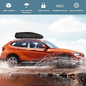 Goplus Rooftop Cargo Carrier Hard Shell, 14 Cubic Feet Waterproof Car Roof Cargo Carrier w/Dual Side Opening, Security Key, 165LBS Capacity, for 17” to 22.8” Wide Crossbar Rack, Vehicle Cargo Box